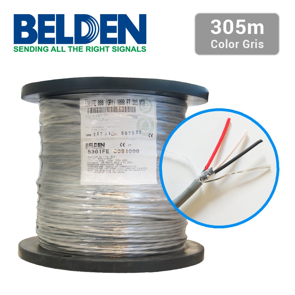Bobina de Cable Belden 3x18 AWG Blindado Gris 305 Metros 5301FE 0081000 | SILYMX